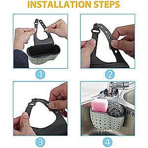 TANYIONE Kitchen Sink Shelf,Ajustable Strap Faucet Caddy with Drain Holes for Drying,Hanging Silicone Storage Holder for Sponge,Brush,Soap and Towel(2 Pack)