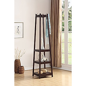 Roundhill Furniture Vassen Coat Rack with 3-Tier Storage Shelves, Espresso Finish