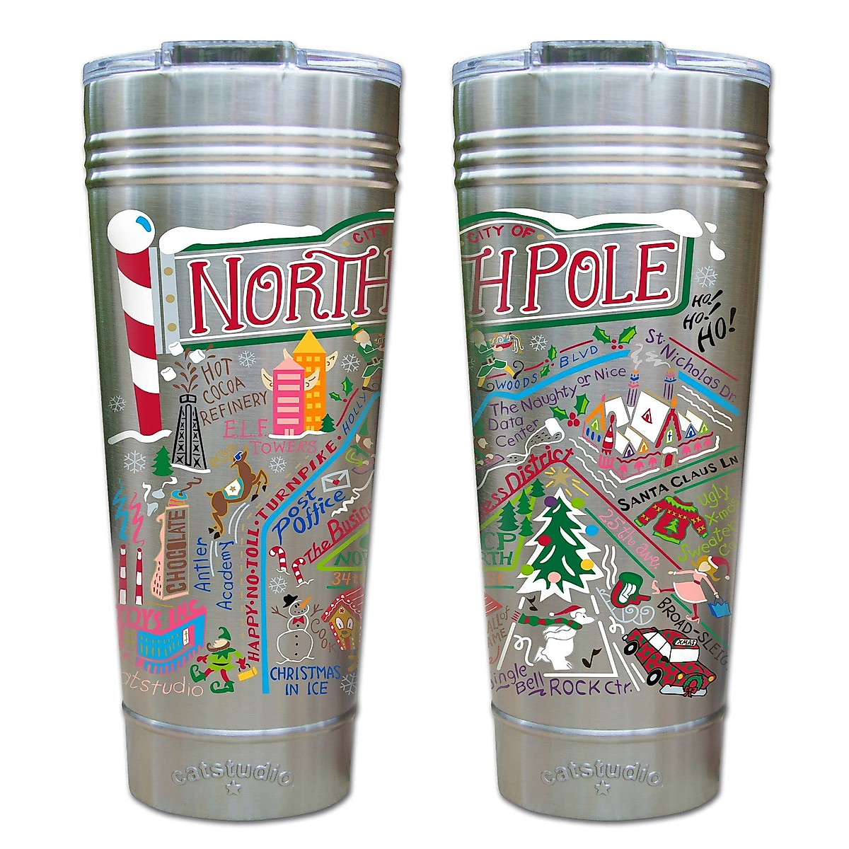 Catstudio North Pole City Thermal Tumbler | Triple Wall Insulation With Non Slip Bottom | Great Holiday and Christmas Travel Cup for Water, Coffee, Tea, or Smoothies