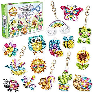 FFNIU Diamond Art for Kids, 15 Pack Diamond Painting Keychains, DIY Gem 5D Painting Arts and Crafts for Boys Girls Ages 6-8-12 (Garden Animals)