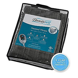 Beautyrest Fleece Electric Blanket Heated Throw Wrap Super Soft Hypoallergenic with Auto Shutoff-3-Setting Controller, 50 x 60 in, Grey