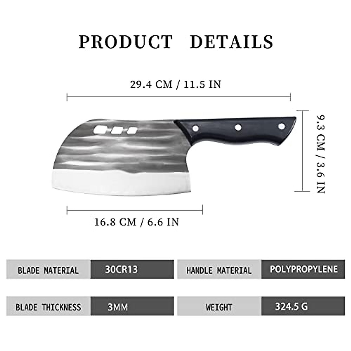 TJ POP Meat Cleaver 6.6 inches, Ultra Sharp Chinese Cleaver Knife, Full-tang Chopping Knife 30Cr13 Steel Blade Thickness 2.2 mm, Classic Manual Forging Series HP01008