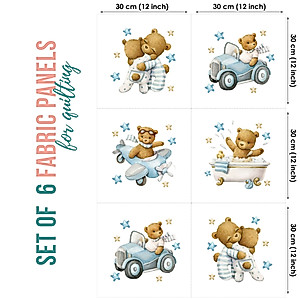 UNIQUE Baby Bear Fabric Panel Set (6 Panels, 12x12in Each), Quilting Panels, Baby Quilt Panels, Cotton Baby Panels, Blanket Panel, Cotton Fabric Panels for Quilting