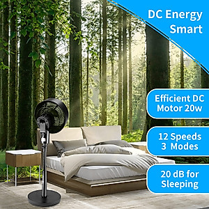 Air Circulator Fan Super Quiet with DC Motor Whole Room Oscillating Standing Floor Fan with Remote, 6 Adjustable Height, 3 Winds Mode, 12 Speeds & 90 Degree Pivoting Head For Bedroom Office Home