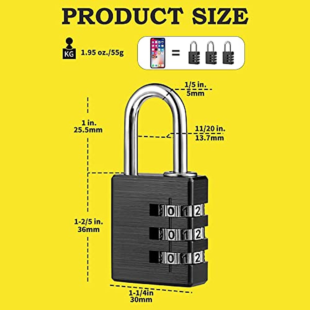 4 Pack Small Combination Lock，3 Digit Locker Lock with 9/16 in. Width Shackle，Small Combination Padlock for Luggage，Suitcase, Backpack