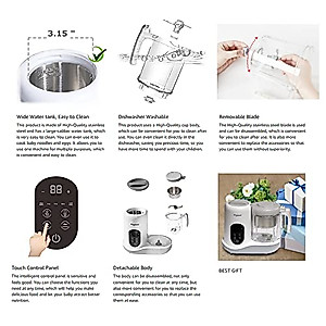 Baby Food Maker & Steamer All in 1 Processor for Toddlers-Steam, Blend, Chop, Sterilizer, Puree, Warm Milk, 8 Oz Stirring Cup, Timer, Auto Shut-Off, 120V, Homemade Food, white, Small, 35 Oz