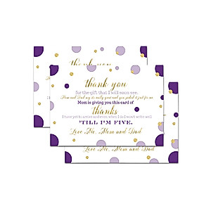 Paper Clever Party Purple and Gold Baby Shower Thank You Postcards (15 Pack) Girls Notecards Only Eco-friendly Postal Note with Message from Newborn – Mermaid Princess Gender Reveal - 4x6
