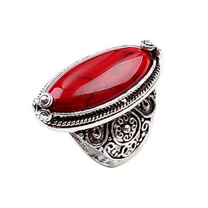 LadayPoa Charming 925 Sterling Silver Cubic Zirconia Ring with Red Synthetic-Turquoise Stone Size 9
