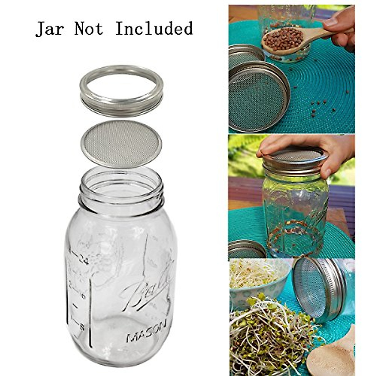 2 Pcs Stainless Steel Mason Jar Sprouting Jar Lids with 2 Pcs Stainless Steel Sprouting Stands for Wide Mouth Mason Jars Canning Jars (Black)