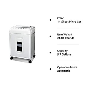 Aurora AU1480MA Professional Grade 14-Sheet Micro-Cut Paper and CD/Credit Card Shredder/ 30 Minutes Continuous Run Time, White/Gray