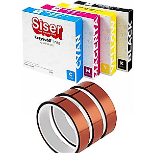 Sawgrass EASYSUBLI Sublimation Inks for SG500 / SG1000 Printer. Full Set of 4 Easy Subli Ink cartridges (CMYK) Bundle with 3 Rolls SUBLIMAX Brand Heat Tape- for Siser EasySubli Users.