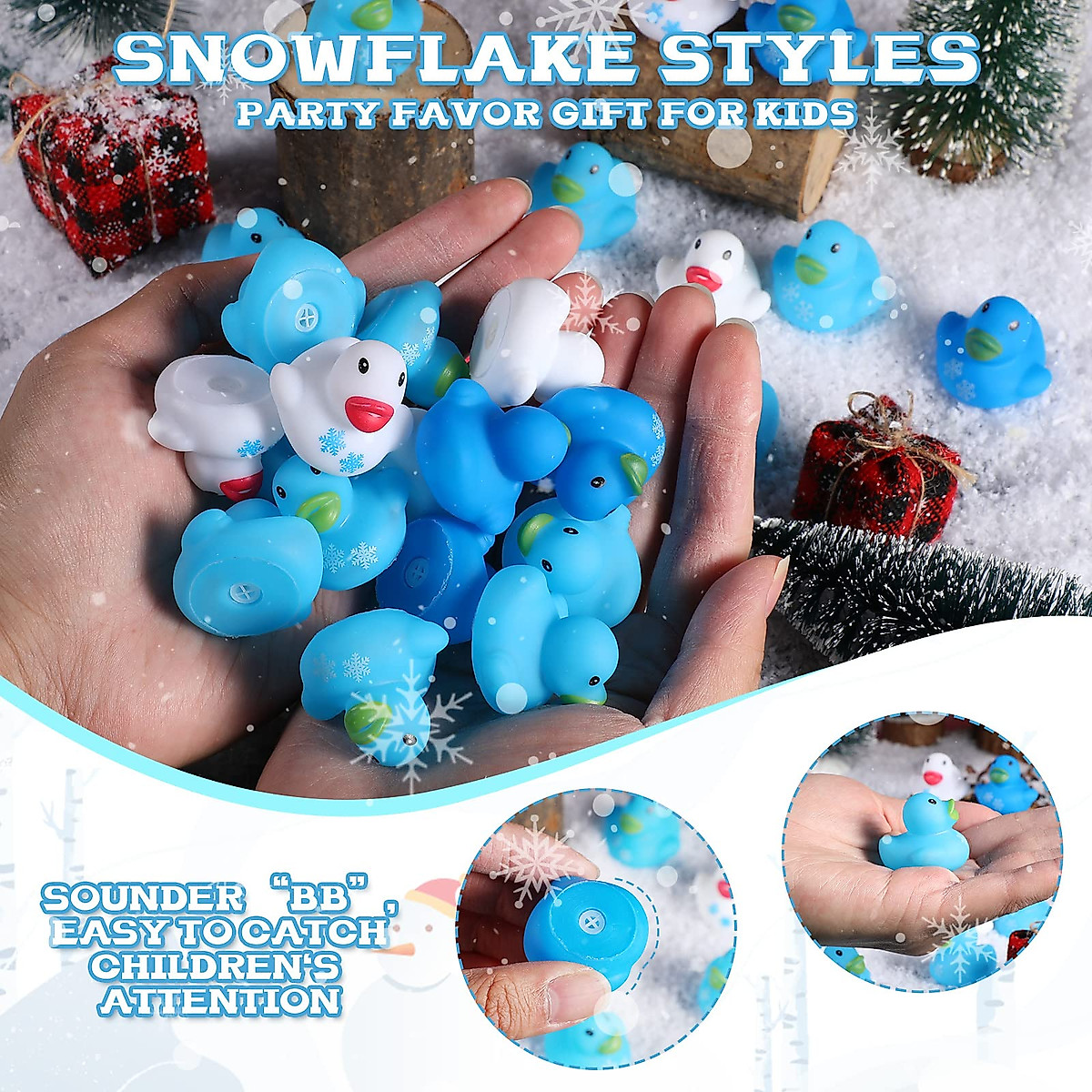 Jerify 50 Pcs Mini Rubber Ducks Snowflake Themed Rubber Ducks Toys Winter Ducks Bulk Holiday Bath Ducky Favors Bathtub Pool Toys Birthday Christmas Party Goodie Bag Fillers Gift