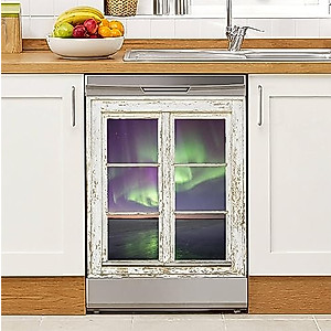Dishwasher Magnet Cover Active Green Purple Borealis Reflection Shiny Winter ice Road Canada Magnetic Refrigerator Stickers Decorative Appliance Cover Fridge Panels Metal Door Garage 23x26in