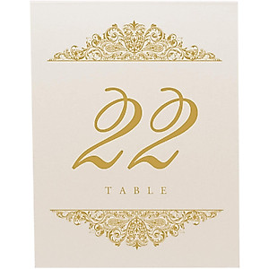 Paisley Wedding Table Numbers (Select Color/Quantity), Champagne, Gold, 1-50, Double Sided, Tent or Use in a Stand, Great for Parties & Restaurants - Made in the USA