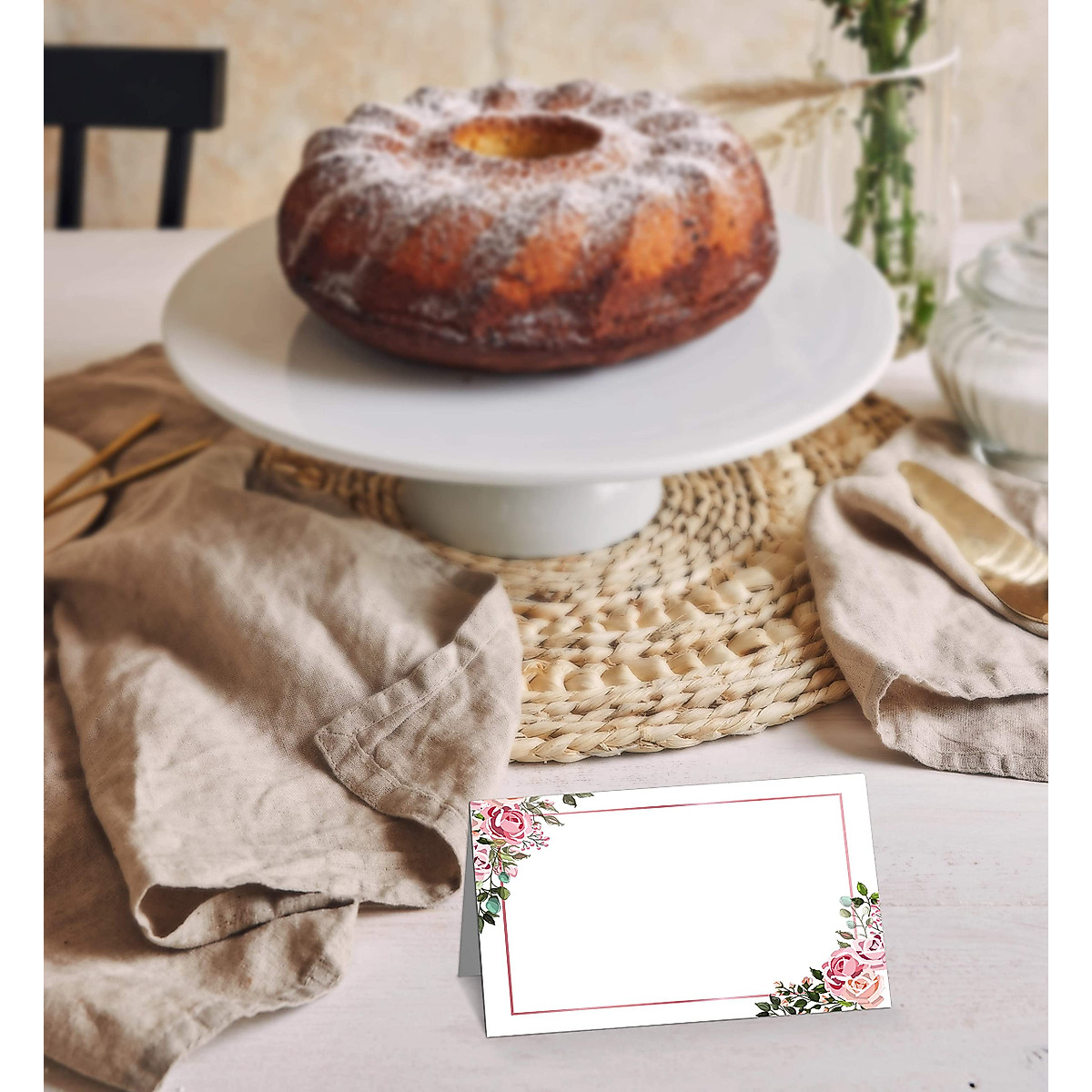 Boho Blush Pink Floral Table Place Card, 25 Pcs Tent Style Cards Set, Editable Name Cards for Table Seating, Food Lables for Birthday Party, Baby Shower, Wedding, Bridal Shower(16)