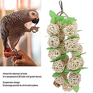 Bird Chewing Toys Rattan Ball String Parrots Swing Toy Foraging Shredder Toy Hanging Hammock Bell Swing Chewing Toy for Training and Playing Fetch(L-Wooden Color)