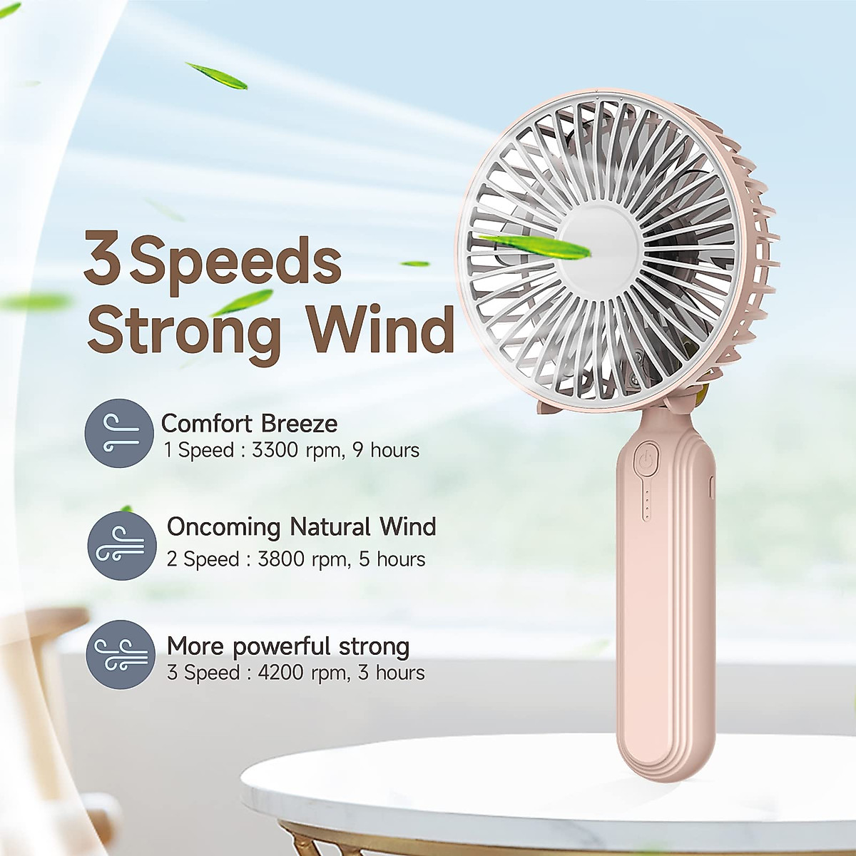 WIXAS Handheld Fan, Mini Portable Foldable Fan, Pocket Battery Rechargeable Hand Fan, for Travelling and Eyelash Fan 2000Ah(Pink)