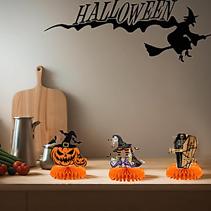 9pcs Halloween Decorations Honeycomb Centerpieces - Halloween Table Decorations for Halloween Parties, Spooky Theme Designs with Witches, Pumpkins, Ghosts, and Skeletons