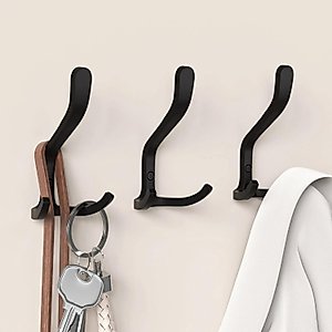 GWAAZXGZ Heavy Duty Wall Mount Hooks - Black Wall Hooks for Hanging Coats, Hold Up to 50 LBS, Coat Hooks for Bathroom, Bedroom, and Entryway, 5 Pack