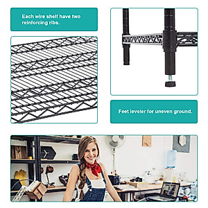 4-Tier Wire Shelving Unit Steel Large Metal Shelf Organizer Garage Storage Shelves Heavy Duty NSF Certified Height Adjustable Commercial Grade Metal Rack 4000 LBS Capacity 24”D x 48”W x 72”H,Black