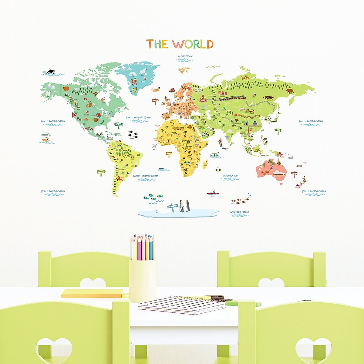 DECOWALL DWL-1616S Colourful World Map Kids Wall Stickers Wall Decals Peel and Stick Removable Wall Stickers for Kids Nursery Bedroom Living Room (Medium) d?cor