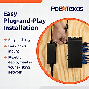 PoE Texas 8 Port Passive PoE Switch - 24v Passive Unmanaged Network Gigabit PoE Switch w/ 1 Uplink Port, Power 7 Devices, Includes 24 Volt 60 Watt Power Supply, for Ubiquiti & Mikrotik Devices