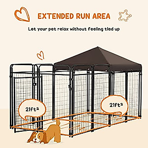 PawHut Dog Kennel Outdoor with Waterproof Canopy, Dog Run with Galvanized Chain Link, Secure Lock, for Backyard and Patio, Large and Medium Sized Dogs, 9.3' x 4.6' x 5.2'
