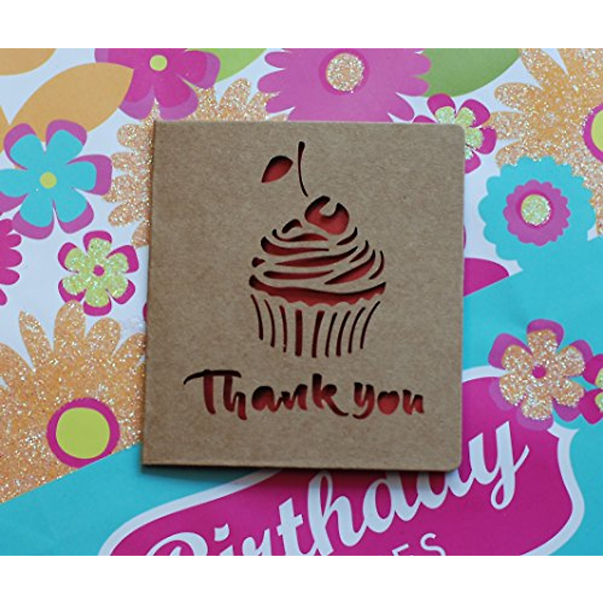 NEW! Unique Cut-out Design 25 Pack Thank You Cards Bulk Box Set- Includes 25 Brown Craft Cards and Matching Envelopes (Cupcake)