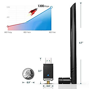 EDUP USB 3.0 Wi-Fi Adapter AC1300Mbps WiFi Dongle 802.11 ac Wireless Network Adapter with Dual Band 2.4GHz/ 5.8GHz 5dBi Antenna for Desktop Windows XP/Vista / 7/8.1/10 / Mac 10. 6-10.15