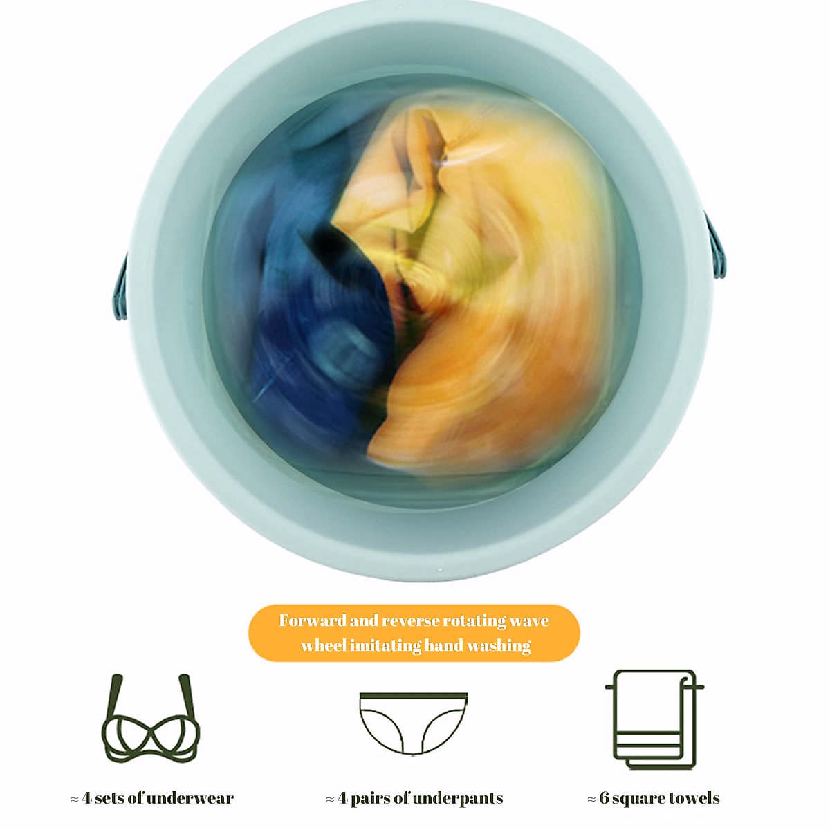 Foldable Mini Washing Machine, Portable Washing Machine for Apartment, Mini Laundry Small Handheld Turbine Washer for Underwear Socks Baby Clothes Automatic Clothes Washer Tub for Camping RV Travel