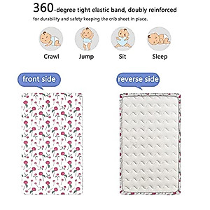 Rose Themed Fitted Mini Crib Sheets,Portable Mini Crib Sheets Soft and Breathable Bed Sheets-Baby Crib Sheets for Girl or Boy,24“ x38“,Jade Green Pink White