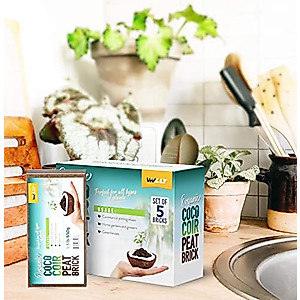 Compressed Coco Coir, 5 Pack Organic Coconut Coir, 1.4 Lbs Coco Coir Brick, Coconut Soil with Low EC & pH Balance, Coco Fiber for Herbs & Flowers, High Expansion, Renewable Coconut Soil for Planting