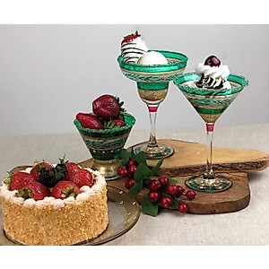 Golden Hill Studio Hand Painted Margarita Glasses Set of 2 - Moroccan Mosaic Forest Collection - Hand Painted Glassware by USA Artists - Unique and Decorative Margarita Glasses, Kitchen Table Décor