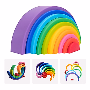Youuys Silicone Rainbow Stacking Toy - 10 Pcs Rainbow Stacker Building Blocks Montessori Toys for Toddlers