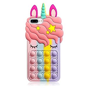 HoneyAKE Fidget Toys Phone Case for iPhone 8 Plus Case iPhone 7 Plus Case Bubble Protect Soft Silicone Shockproof Stress Reliever Pop Phone Cover Women Girls for iPhone 6s Plus 7 Plus 8 Plus, Rainbow