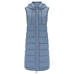 Winter Coats for Women Waterproof, Coats for Women, Oversized Vest for Women Outdoor Coats with Hood Long Puffer Vest Warm Jacket Blue