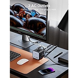 UGREEN 65W Charging Station, DigiNest Cube GaN 7-in-1 USB C Power Strip for Home and Office with 6ft Extension Cord, 3 Outlets, 2 USB C, 2 USB A, Compatible with iPhone 14, Galaxy S23, iPad, MacBook