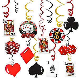 30PCS Casino Hanging Swirls Casino Theme Party Decorations Poker Theme Birthday Party Ceiling Hangings for Las Vegas Casino Night Party Favor Spiral Ornaments