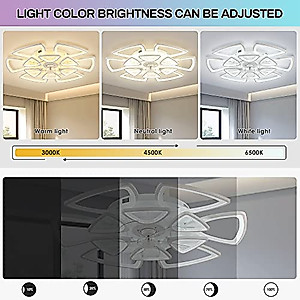 XIEICS Modern Ceiling Fan with Lights Remote Control - Flush Mount Dimmable LED Ceiling Fan Lights & 6 Speeds Bladeless Ceiling Fan with Lights, for Bedroom Living Room (34.8inch, White)