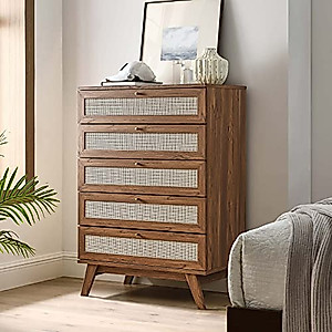 Modway Soma 5 Chest of Drawers in Walnut, 31 x 18.5 x 44.5