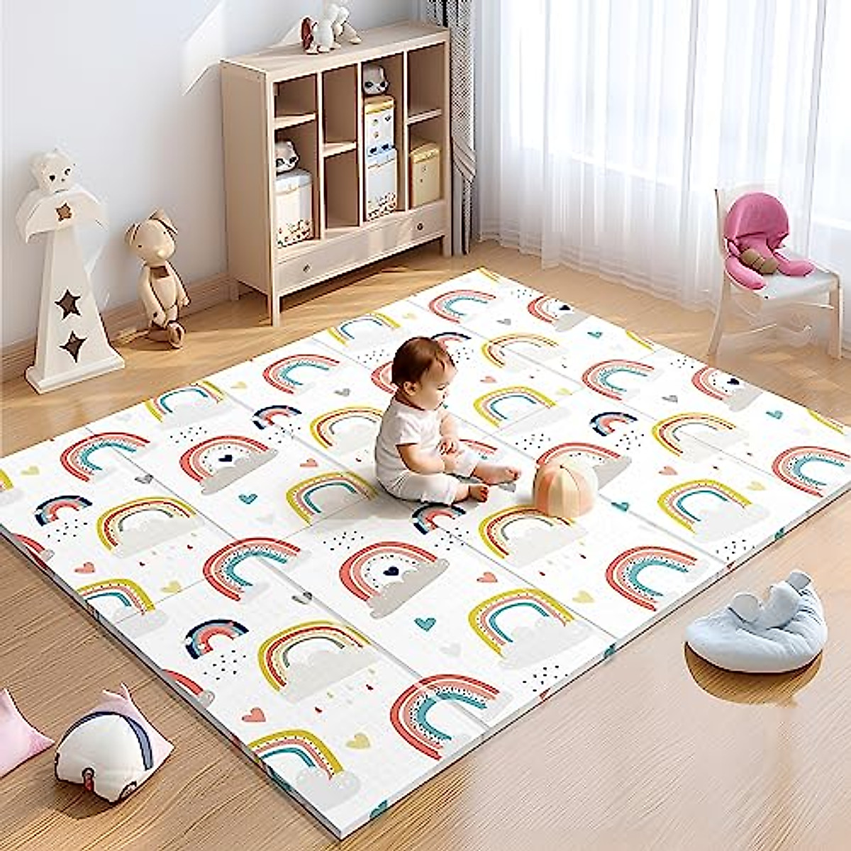 Baby Play Mat, 71x79 Inches Foldable Play Mat, Non-Toxic Waterproof Playmat for Babies and Toddlers Kids, Reversible Baby Crawling Mat for Indoor & Outdoor, Foam Play Mat for Baby