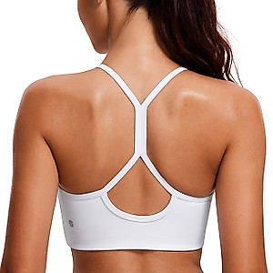 CRZ YOGA Butterluxe Womens High Neck Y Back Sports Bra - Padded Halter Racerback Spaghetti Thin Strap Workout Gym Top White Medium