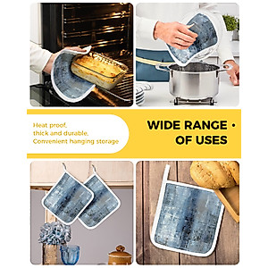 Carosoffe Blue Grey Modern Pot Holders Set of 2 Heat Insulation, Gray Abstract Art Oil Painting Hot Pads & Potholders for Kitchen, Retro Blue Smear Farmhouse Oven Mitts for Baking Cooking Barbecue