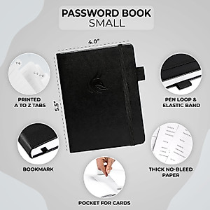 Clever Fox Password Book with tabs. Internet Address and Password Organizer Logbook with alphabetical tabs. Small Pocket Size Password Keeper Journal Notebook for Computer & Website Logins (Black)