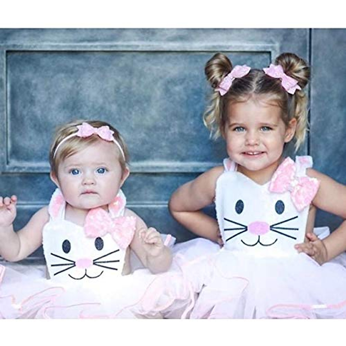 Infant Toddler Baby Girl Easter Outfits Sequin Rabbit Bunny Romper Tutu Dress Bow Halter Sleeveless Bodysuit Party Dresses (White, 18-24 Months)
