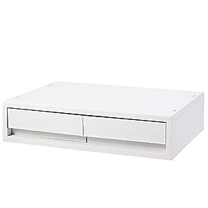 MUJI Polypropylene 2 Drawers Storage Box, A4 Wide, 37cm Width x 26cm Depth x 9cm Height, White/Grey