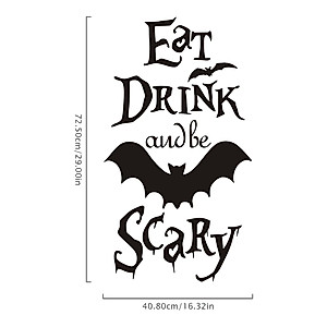 Halloween Horror Wall Stickers Decal Eat Drink and Be Scary Flying Bat Decal Walll Decor for Kids Windows Decor 29×16 in