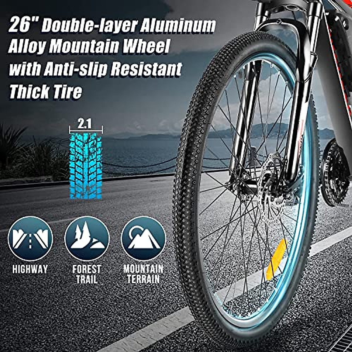 ANCHEER Electric Bike Electric Mountain Bike 500W 26'' Commuter Ebike, 20MPH Adults Electric Bicycle with Removable 48V/374Wh Battery, LCD-Display and Professional 21 Speed Gears