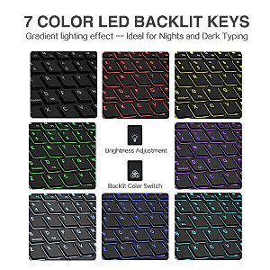 Coastacloud 7 Colors Backlit Bluetooth Keyboard for iPhone/Ipad Air/Ipad Mini/Ipad Pro, Wireless Keyboard for Samsung Galaxy Smartphone/Tab/Tablet, Easy Connected with iOS/Android/Windows