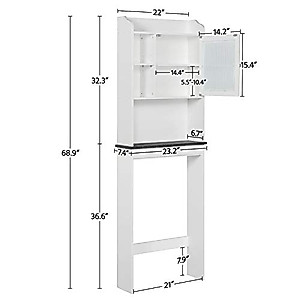 Yaheetech Over The Toilet Cabinet, Space-Saving Bathroom Cabinet w/Adjustable Shelves, 7.4in D x 23.2in W x 68.9in H
